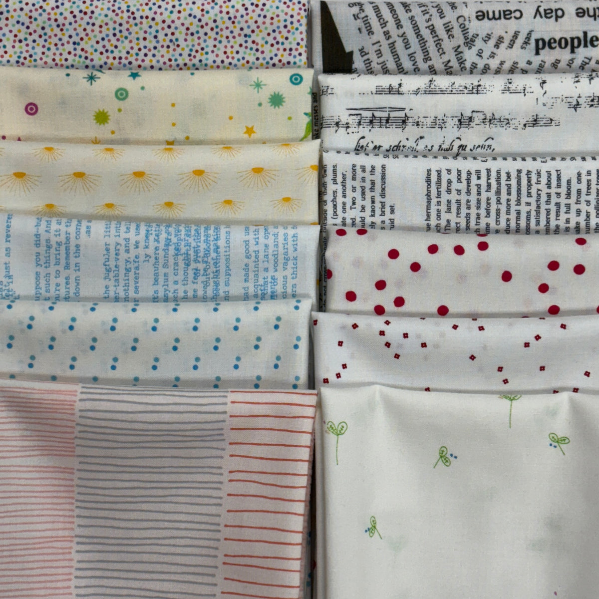 Contemporary Low Volume with Color & Text 12 fat quarters – Two Thimbles